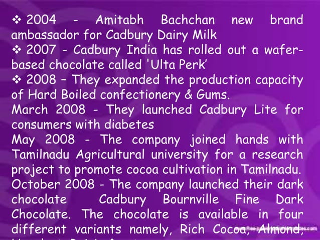 Cadbury india ltd | PPTX | Desserts and Baking | Food & Drink