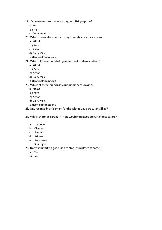 Cadbury questionnaire