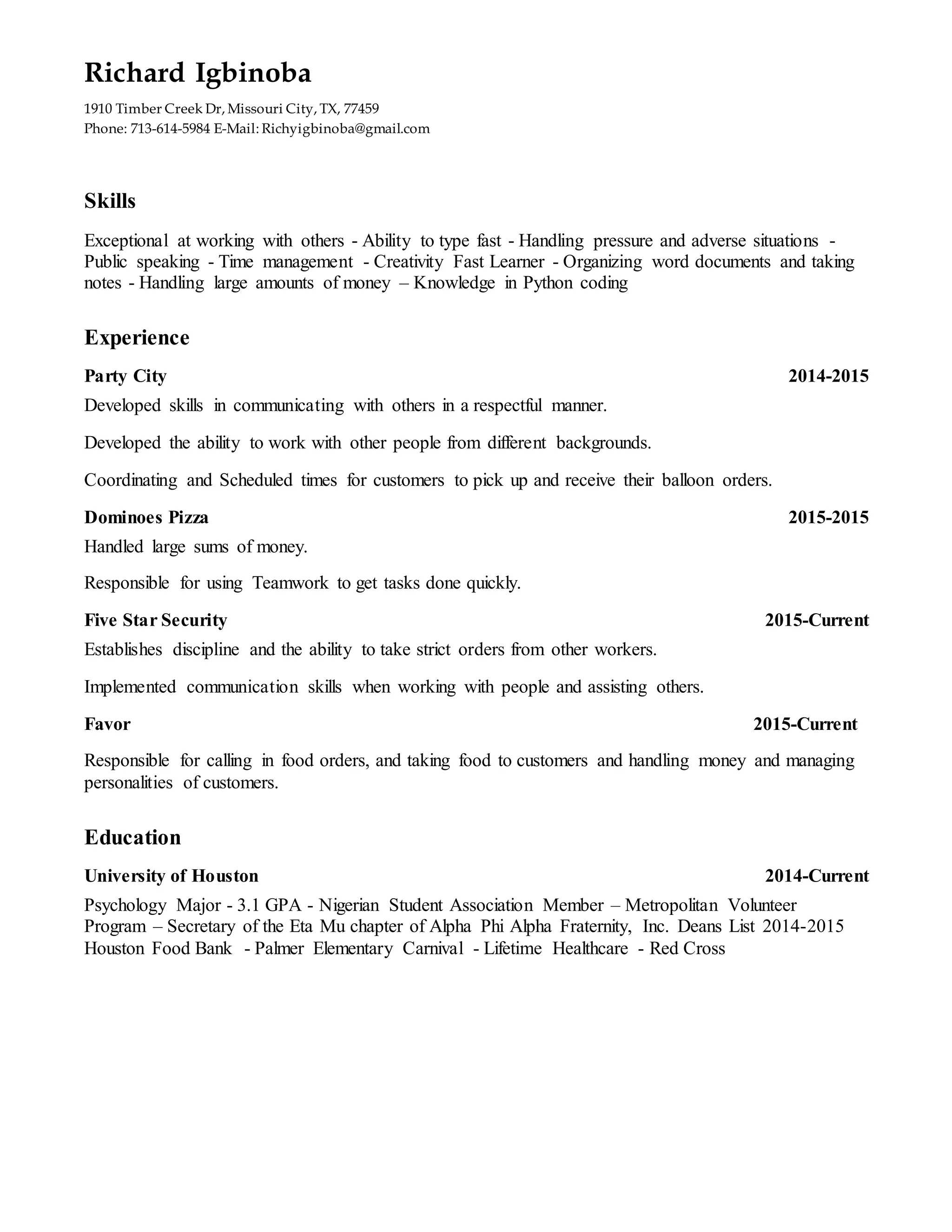 Richard Igbinoba Resume | DOCX