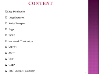 Drug Distribution ,Drug Excretion, Active Transport; P–gp, BCRP ...