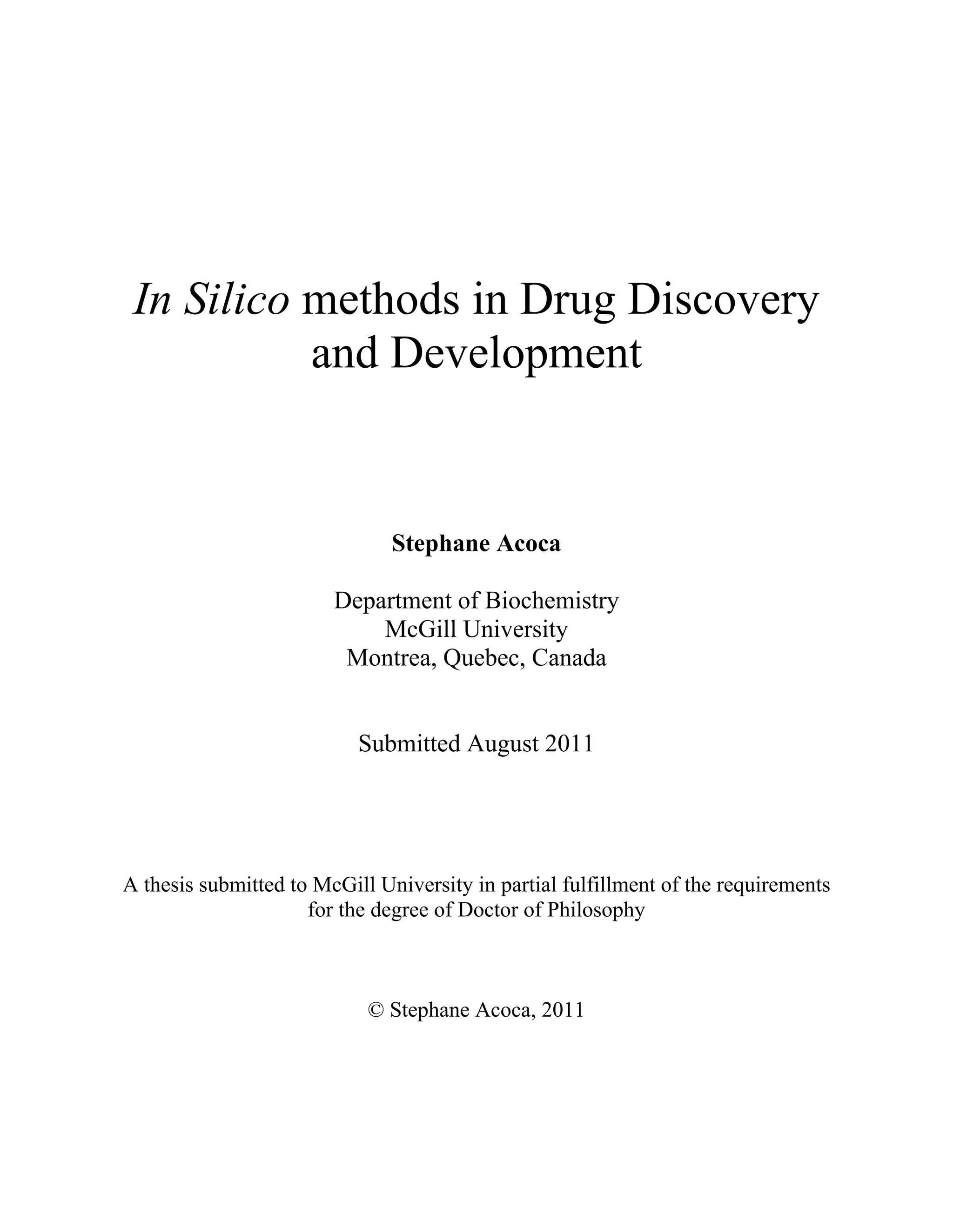In silico methods in drug discovery and development | PDF