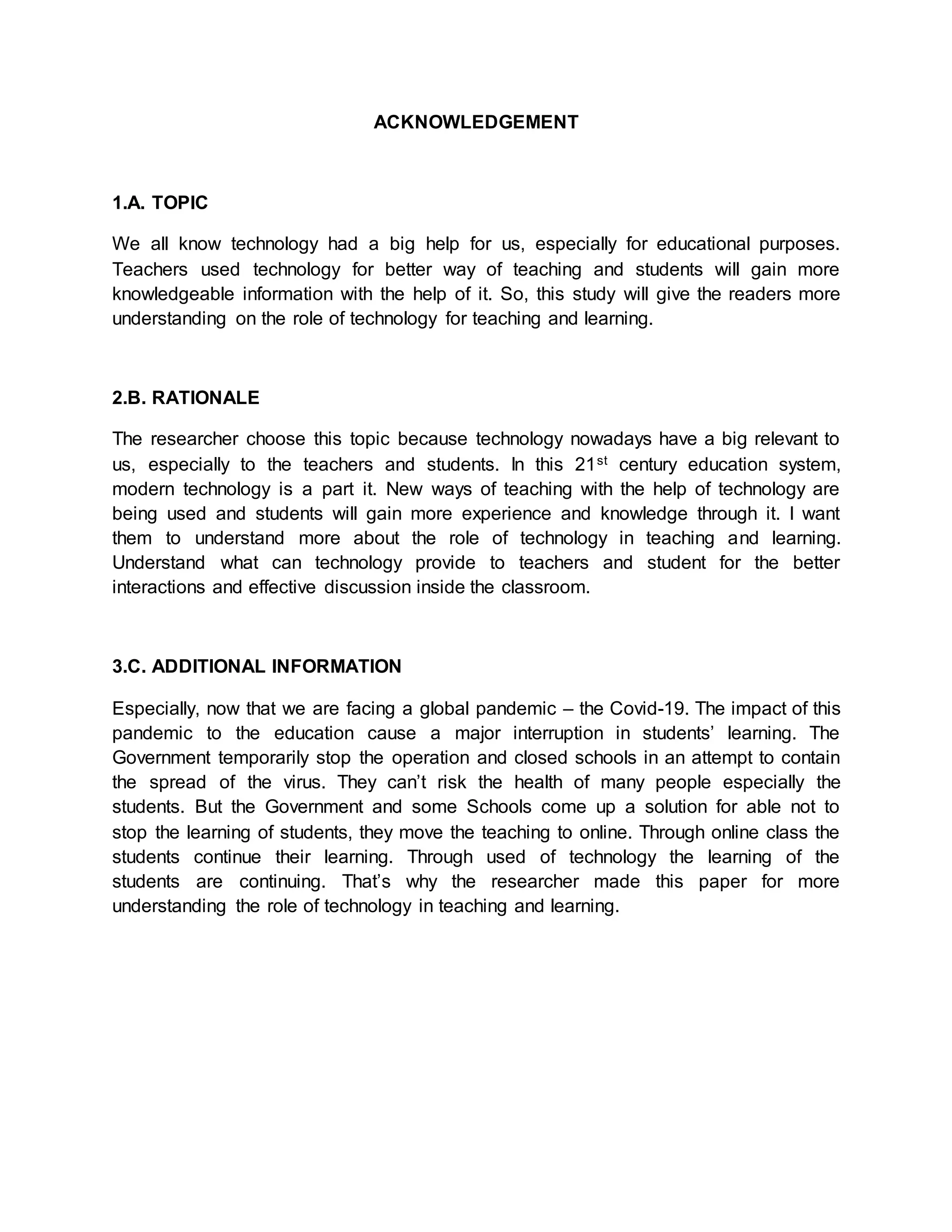 Understanding the Role of Technology for Teaching and Learning | DOCX