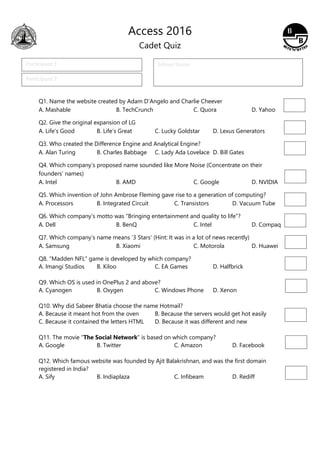 Access 2016 - Cadet Quiz Questions+Answers | PDF