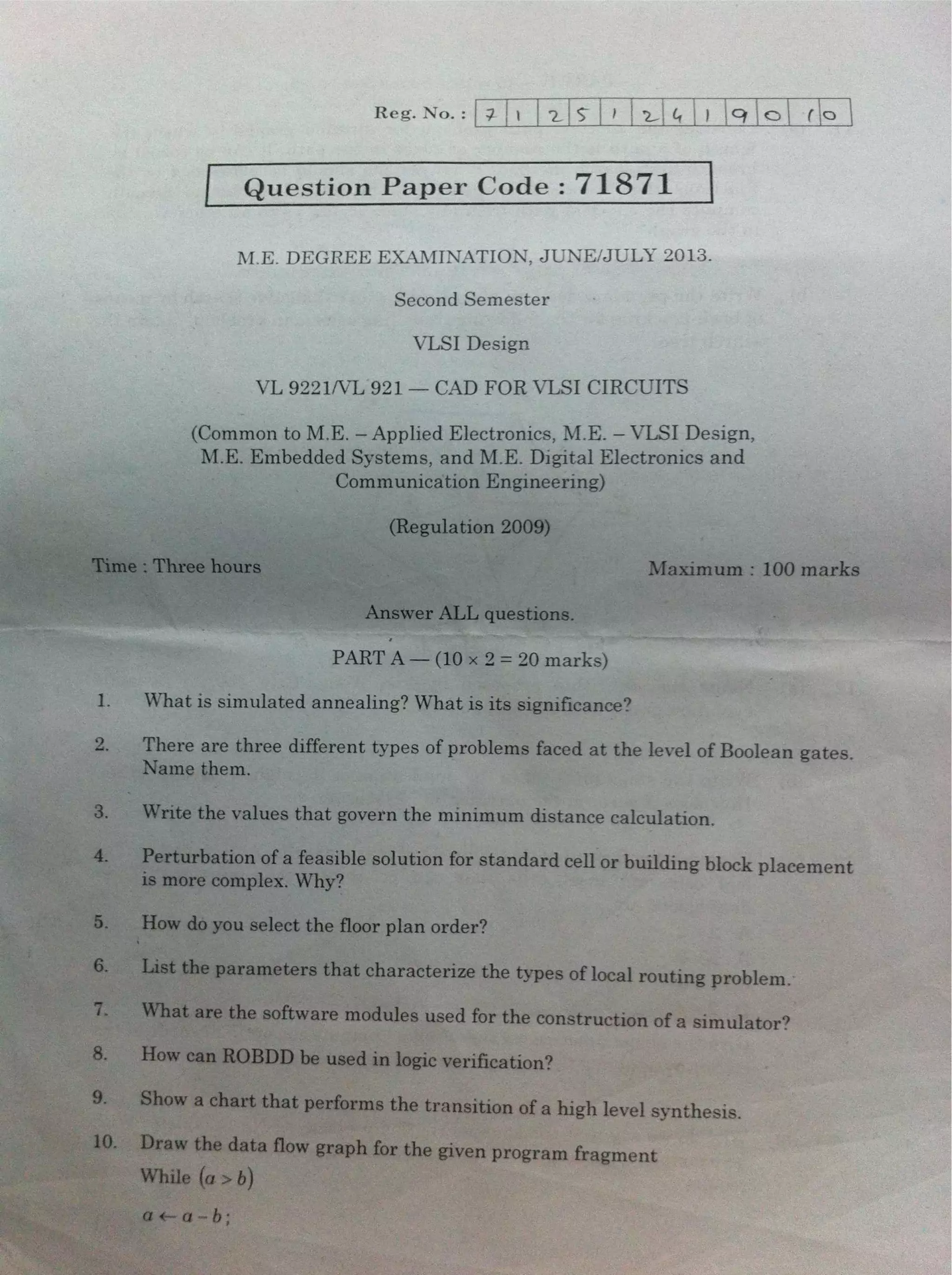 Cad for vlsi design june2013 (1) | PDF