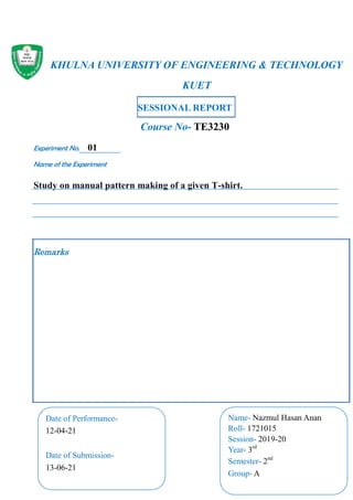 Study on manual pattern making of a given T-shirt. | PDF