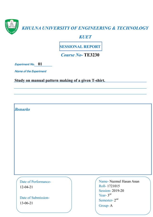 Study on manual pattern making of a given T-shirt. | PDF