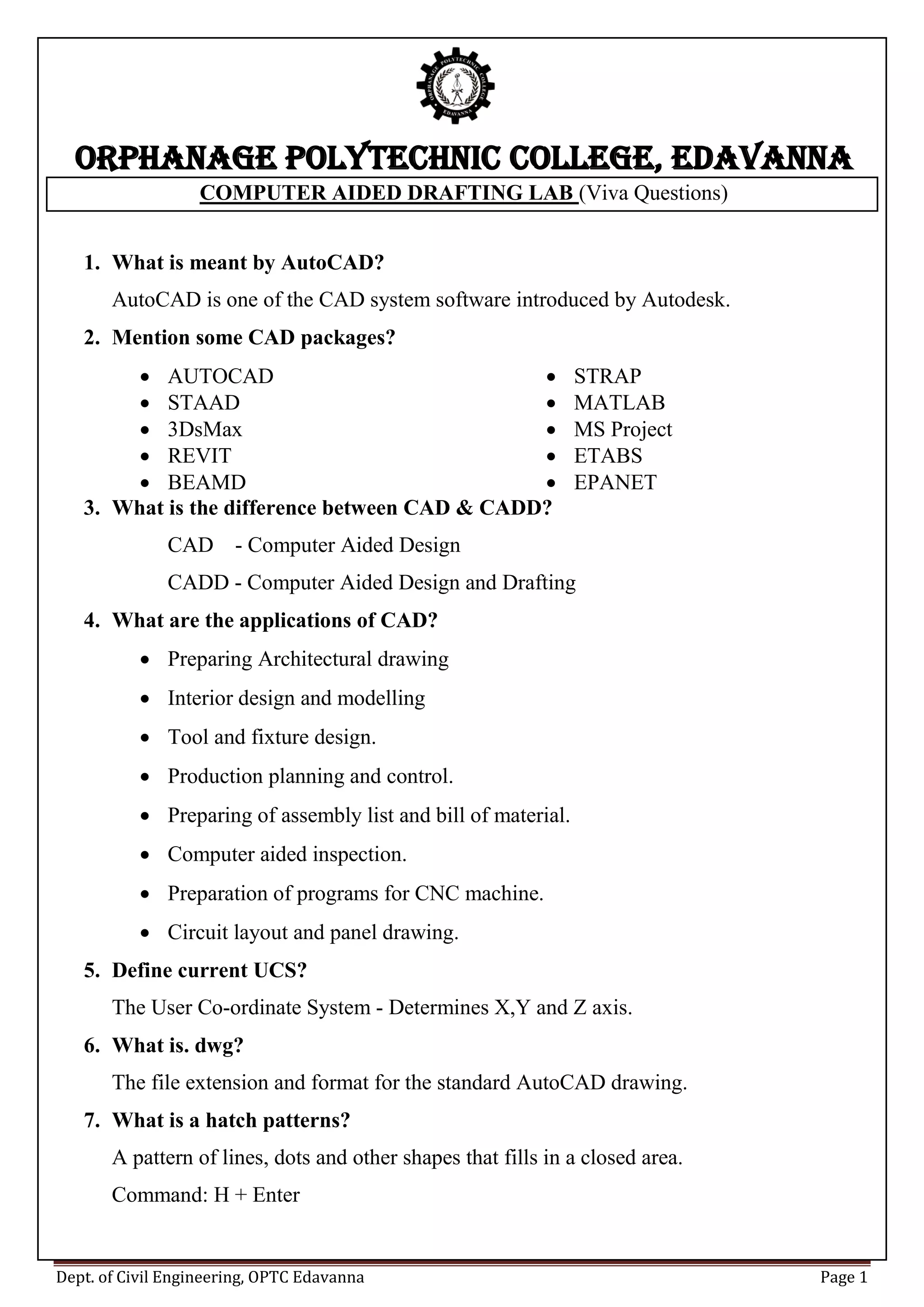 CAD Lab model viva questions | PDF