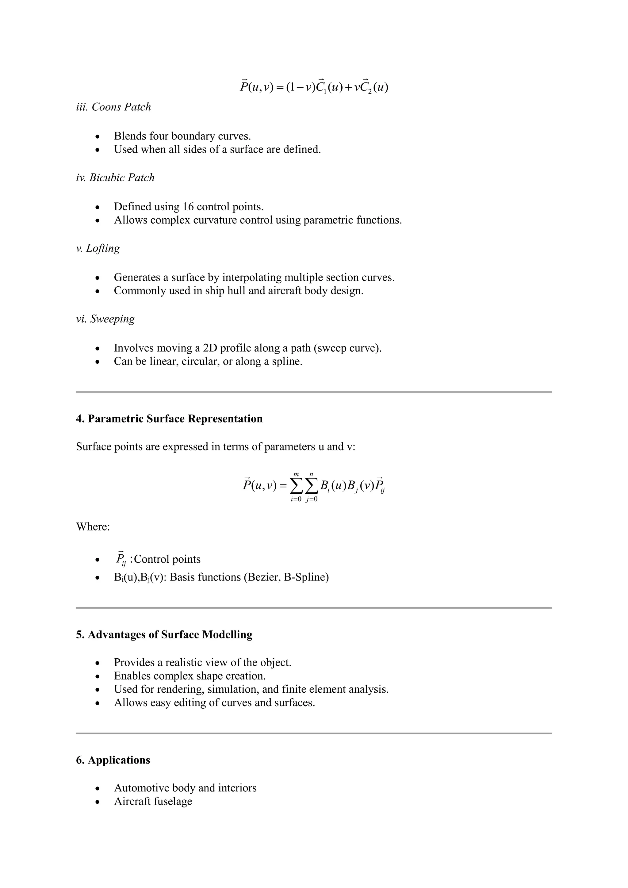Module- III (CO-III) Techniques of surface modelling, plane surface ...