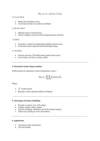 Module- III (CO-III) Techniques of surface modelling, plane surface ...
