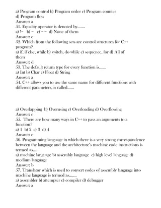 Control structures in c++ one mark- programming in c++ | PDF