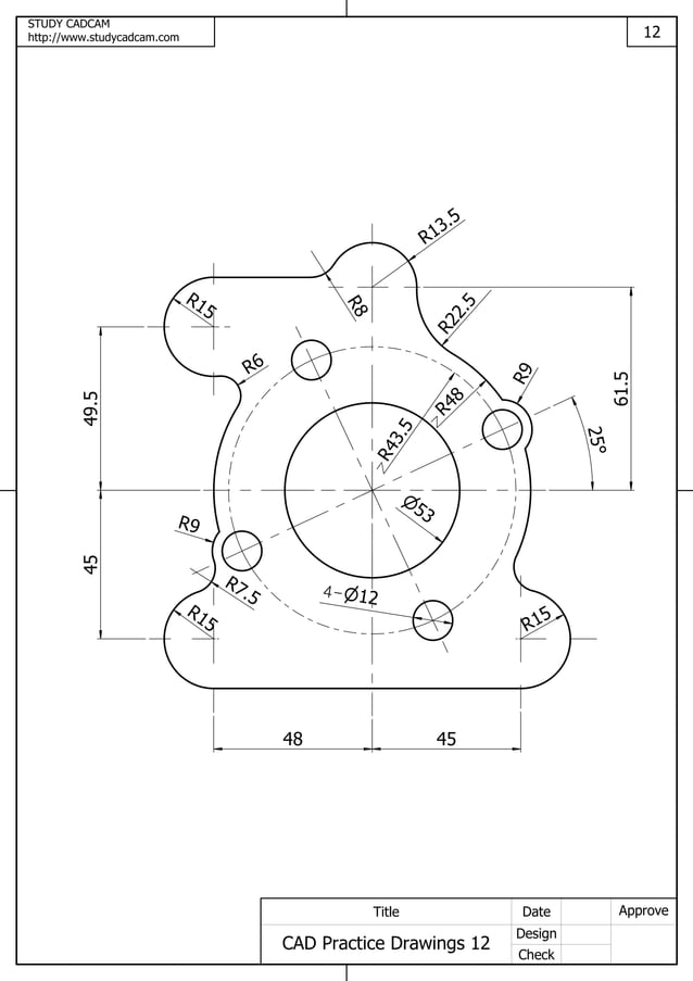 Cad practice drawings 12 | PDF | Drawing and Sketching | Arts and Crafts