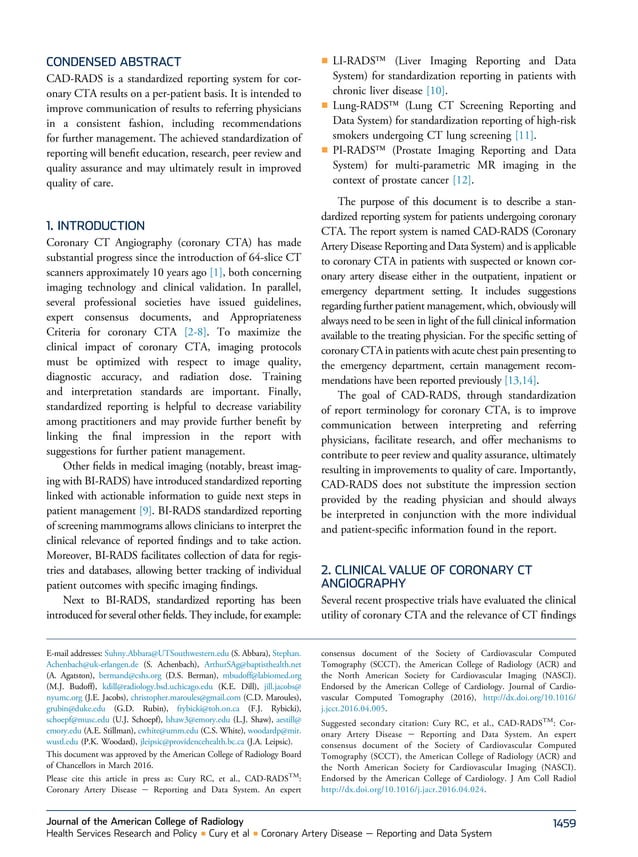 CAD RADS: Coronary Artery | PDF