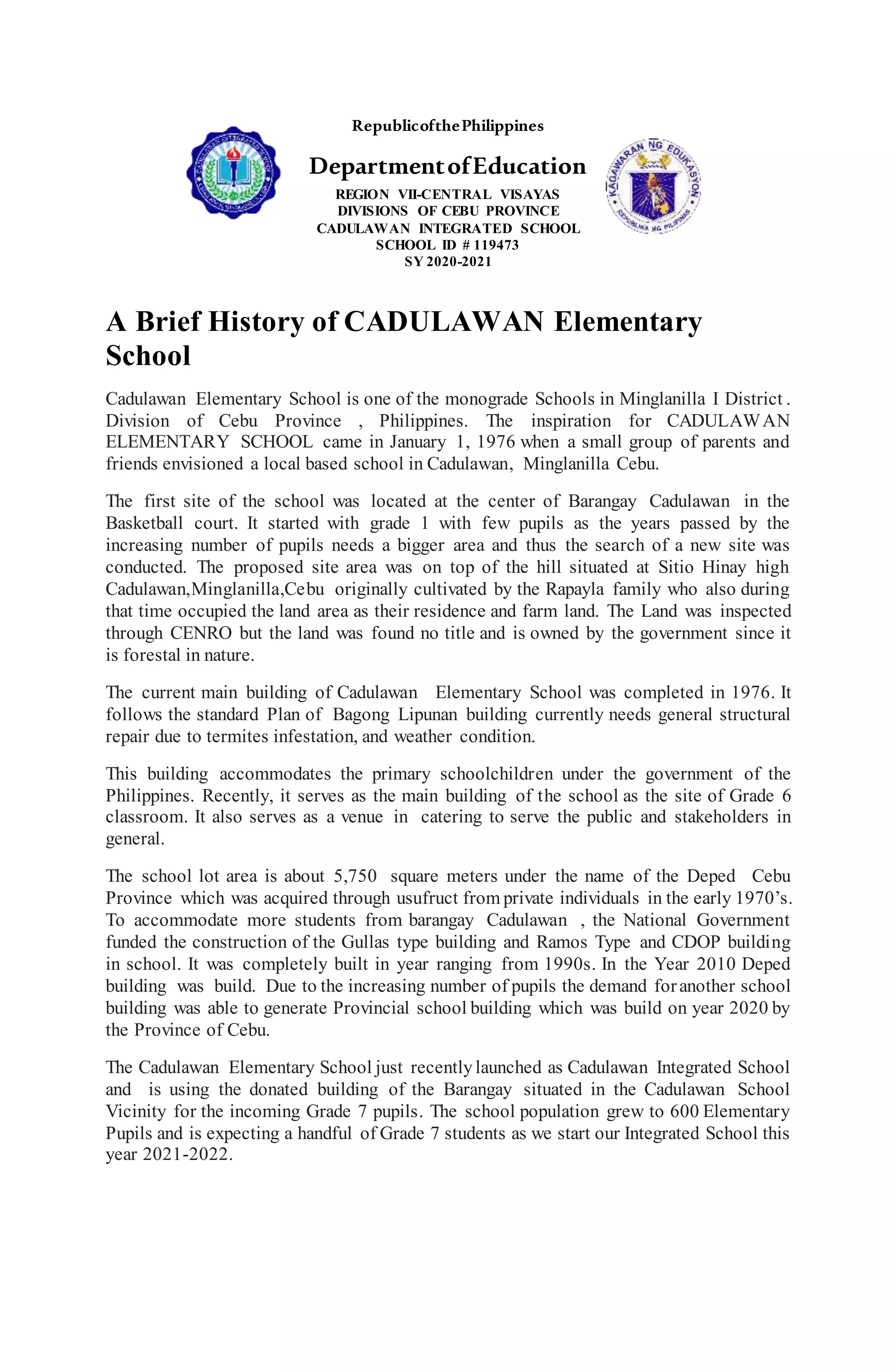 Cadulawan brief history | DOCX