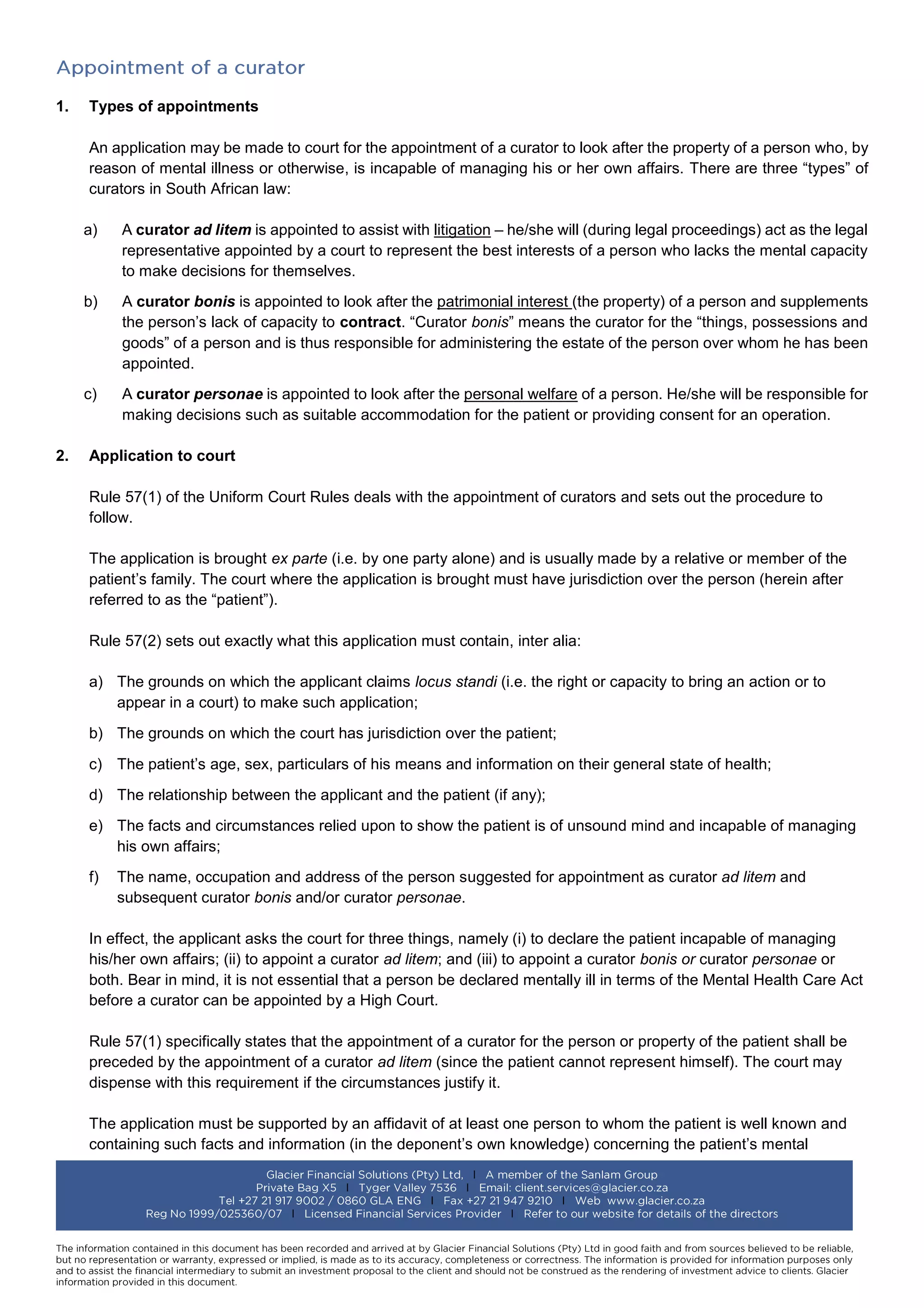 LEGAL MATTERS - Appointment of Curators and Administrators - March 2015 ...