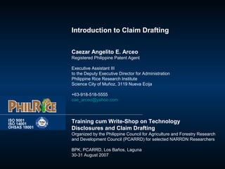Introduction to claim drafting by Caezar Angelito E. Arceo | PPT