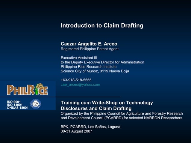 Introduction to claim drafting by Caezar Angelito E. Arceo | PPT