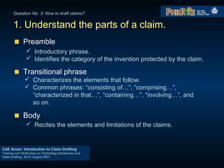 Introduction to claim drafting by Caezar Angelito E. Arceo | PPT