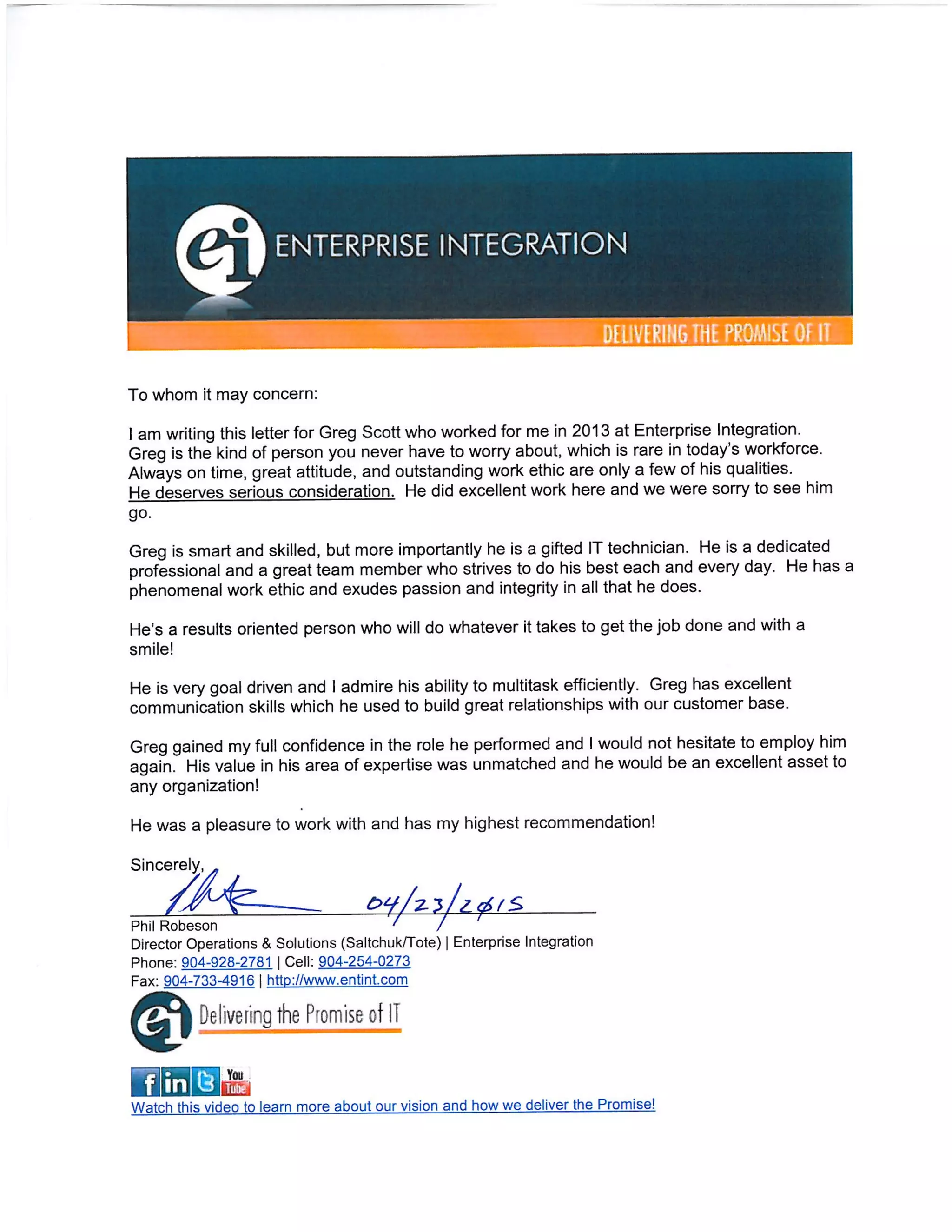 Enterprise Integration Recommendation Letter | PDF