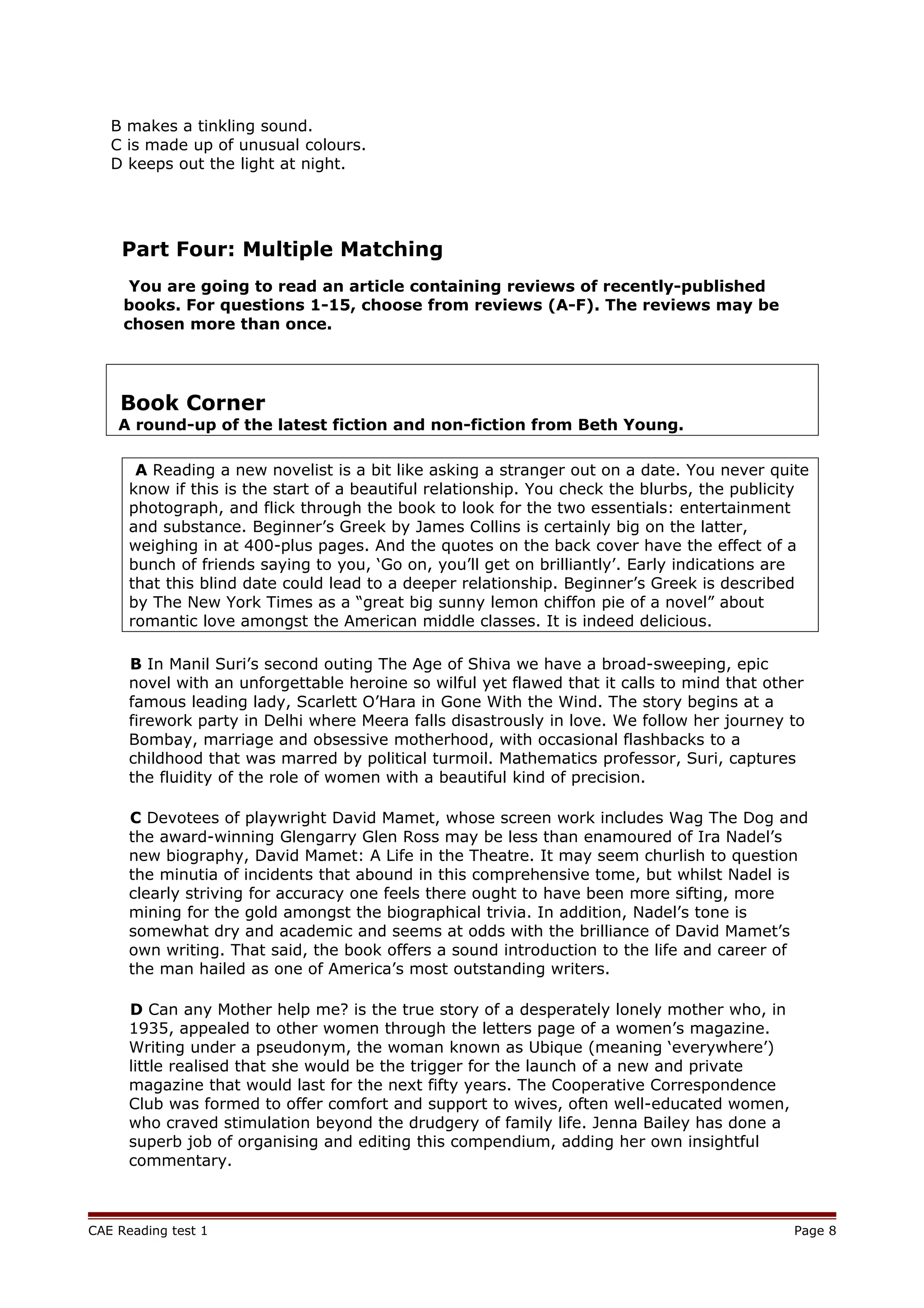 Cae reading test_1 | DOC
