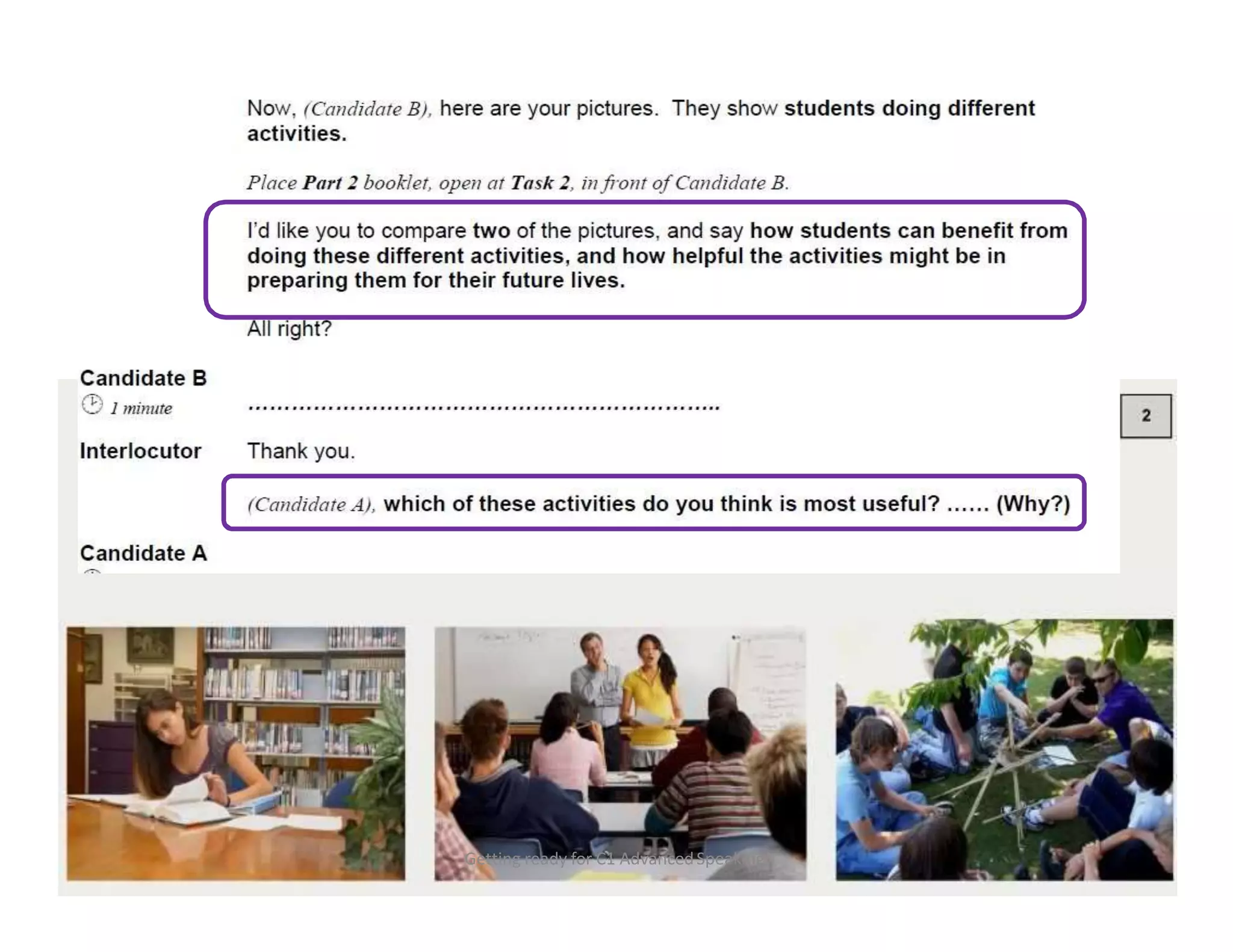 Cae speaking part 1 | PPTX | Educational Assessment | Education