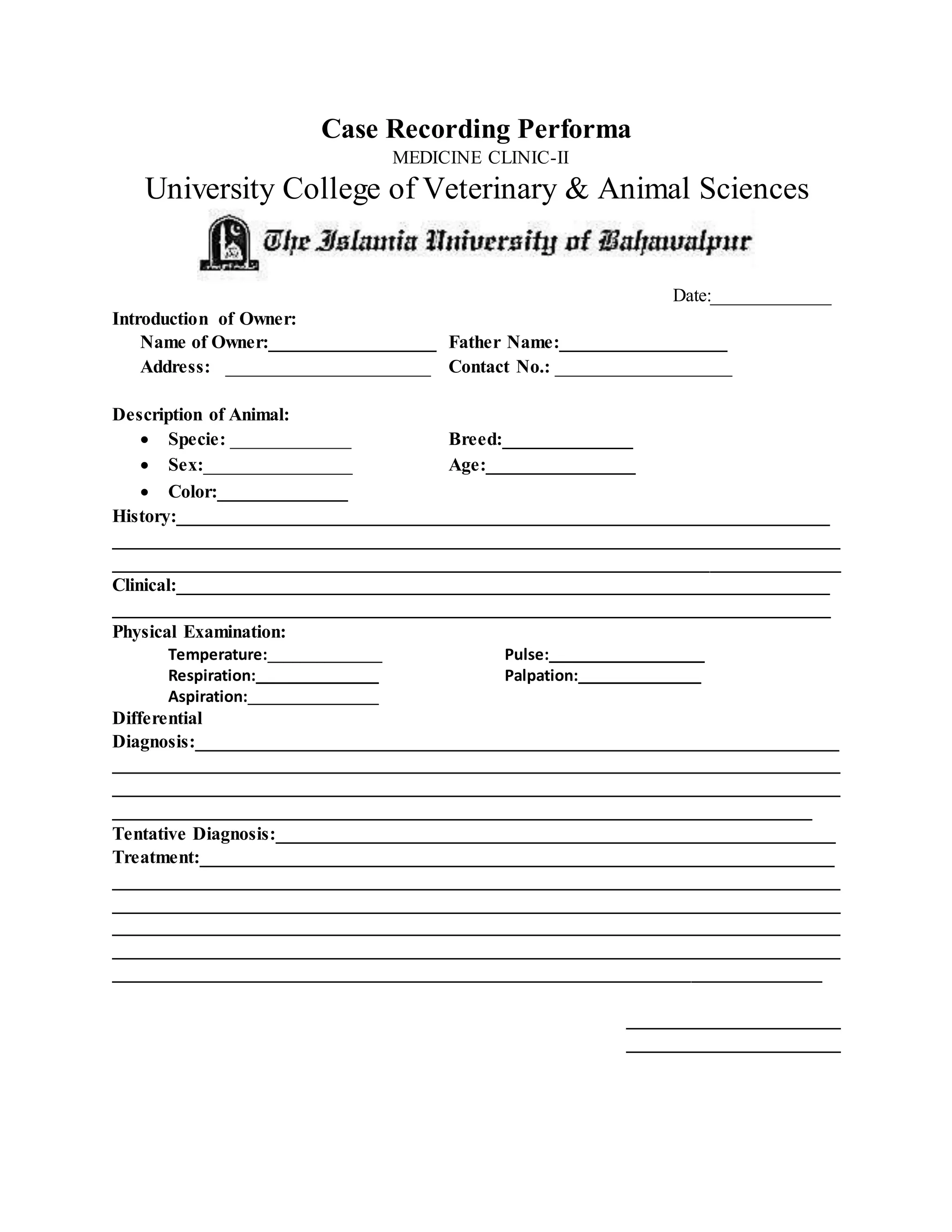 Caes performa for vet studnets of IUB | DOCX