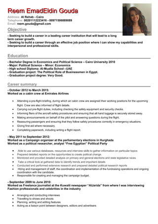 Reem's Resume | DOC | Air Travel | Travel Type