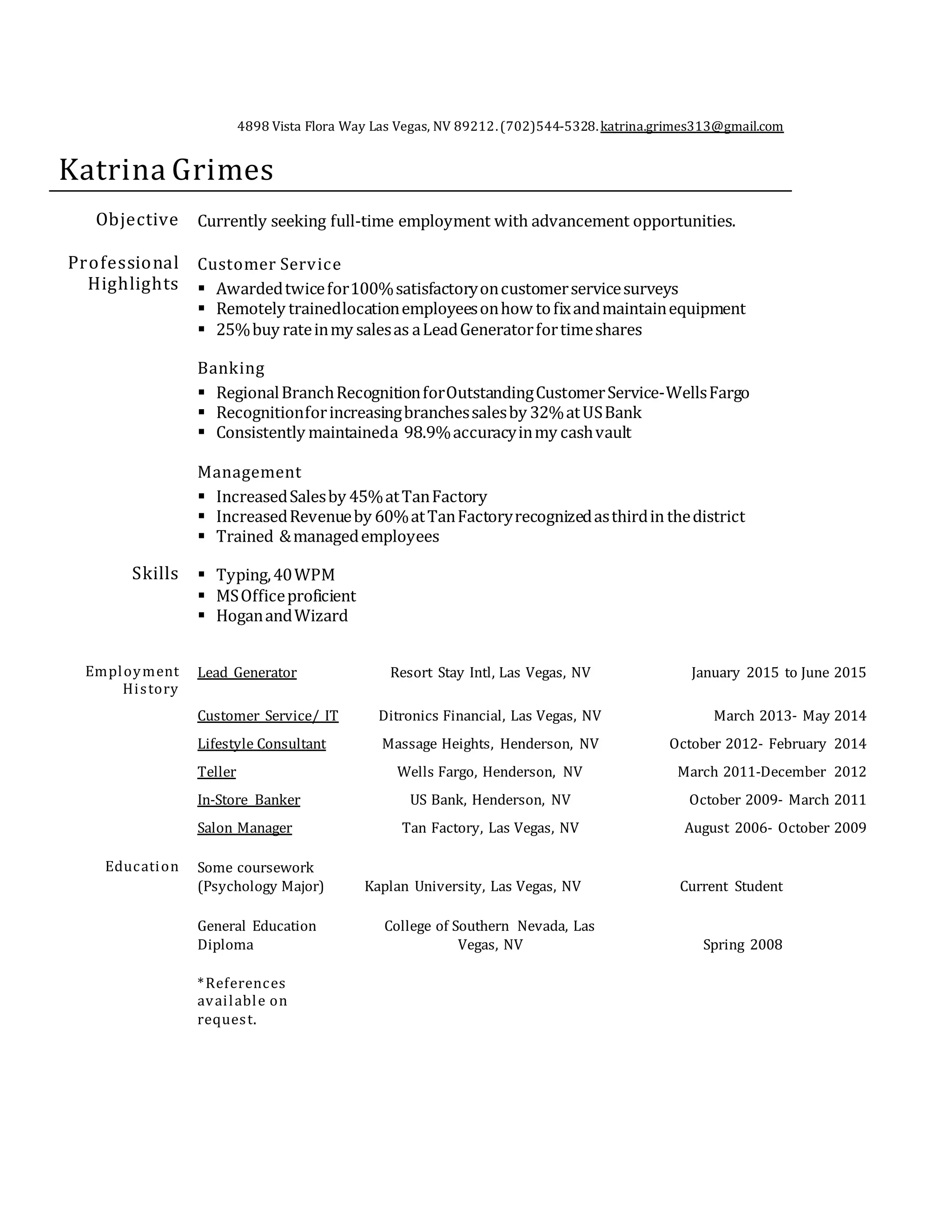 Grimes.Katrina Resume | DOCX | Business | Business and Finance