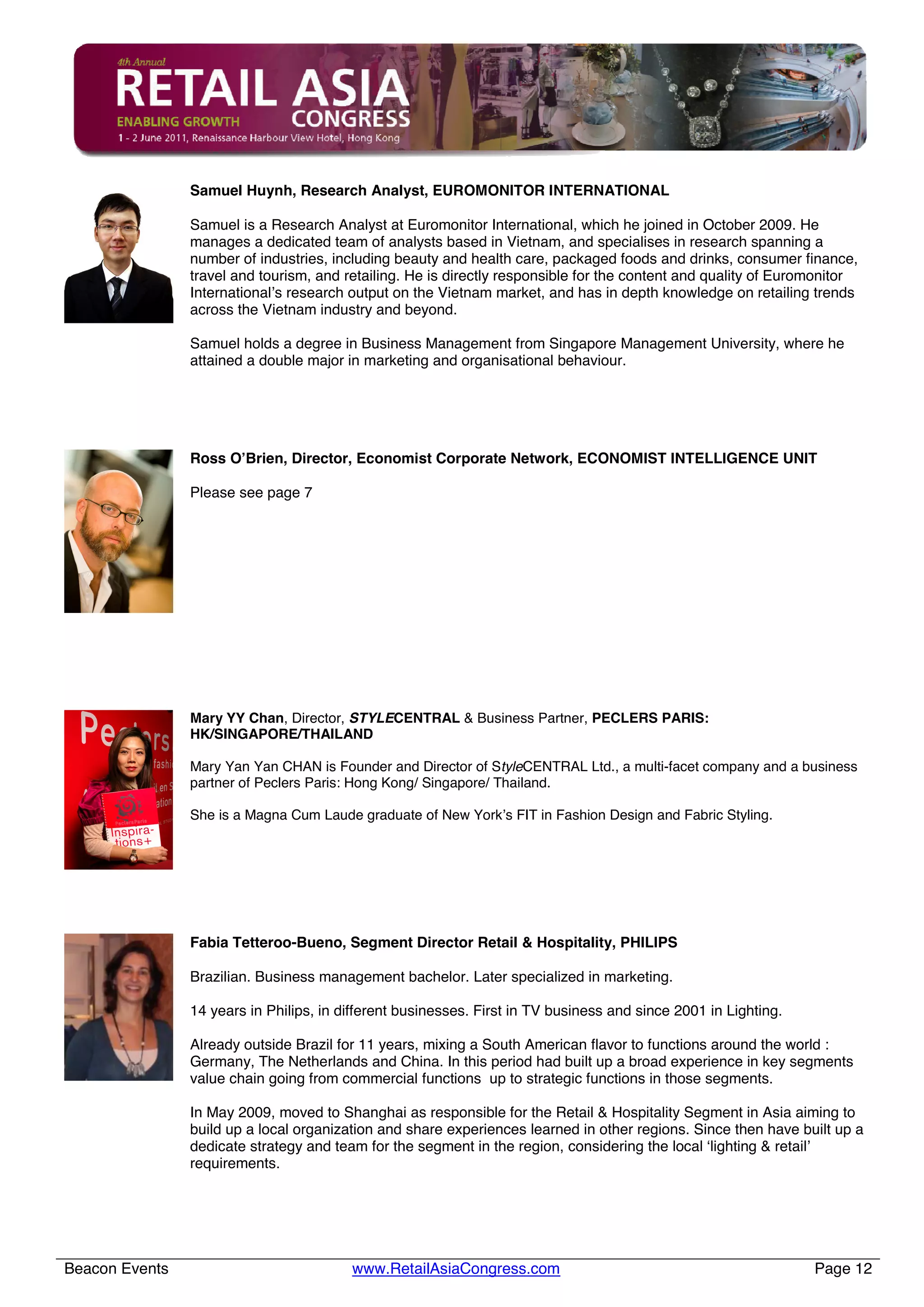 Speaker bio_1Jun_Retail Asia Congress 2011_ | PDF