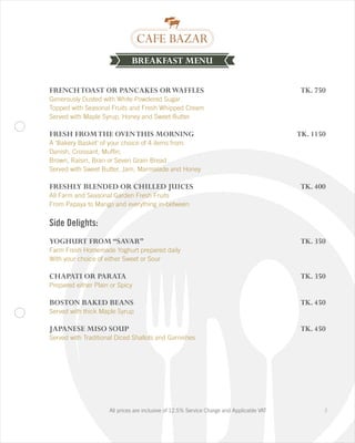 Cafe Bazar Breakfast Menu | PDF