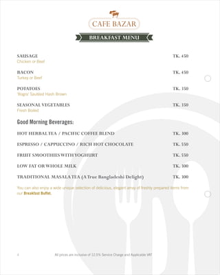 Cafe Bazar Breakfast Menu | PDF