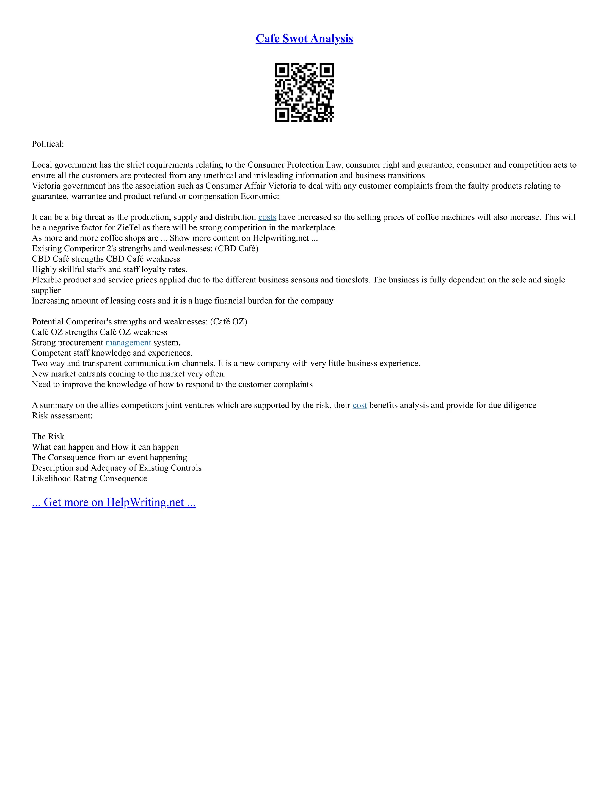 Cafe Swot Analysis | PDF