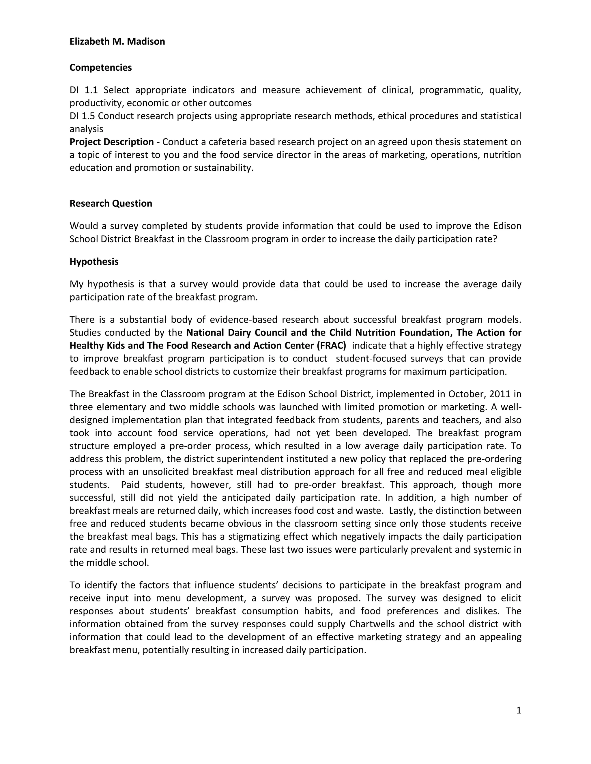 Cafeteria Research Project Report | PDF