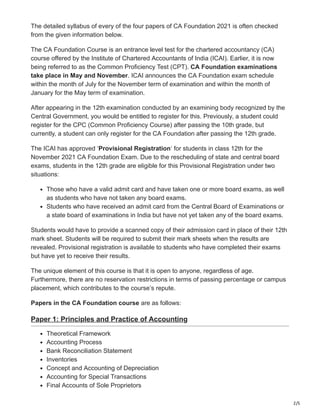 Ca foundation syllabus for november 2021 | icai ca foundation syllabus ...