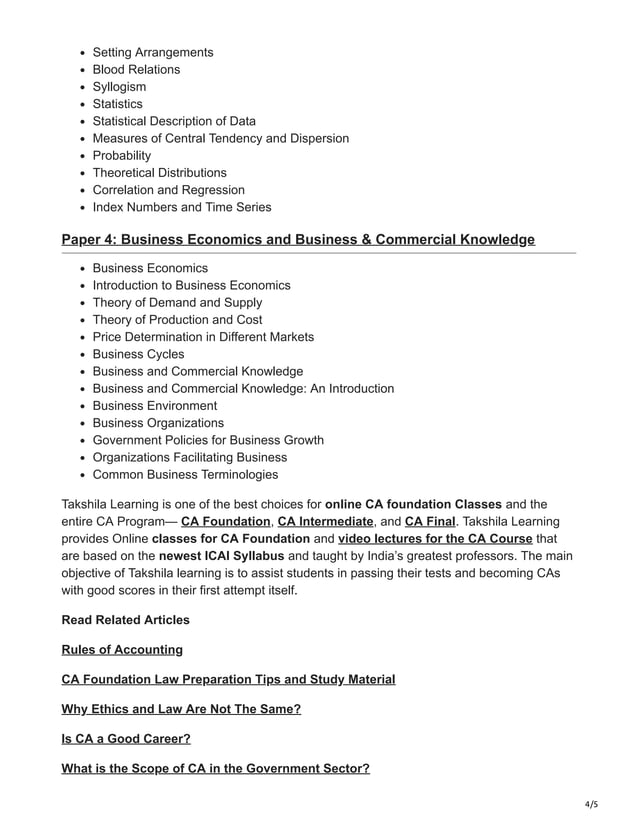 Ca foundation syllabus for november 2021 | icai ca foundation syllabus ...