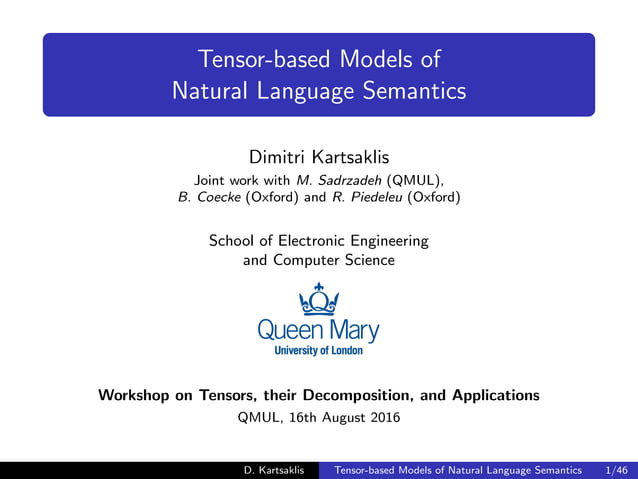 Tensor-based Models of Natural Language Semantics | PPT