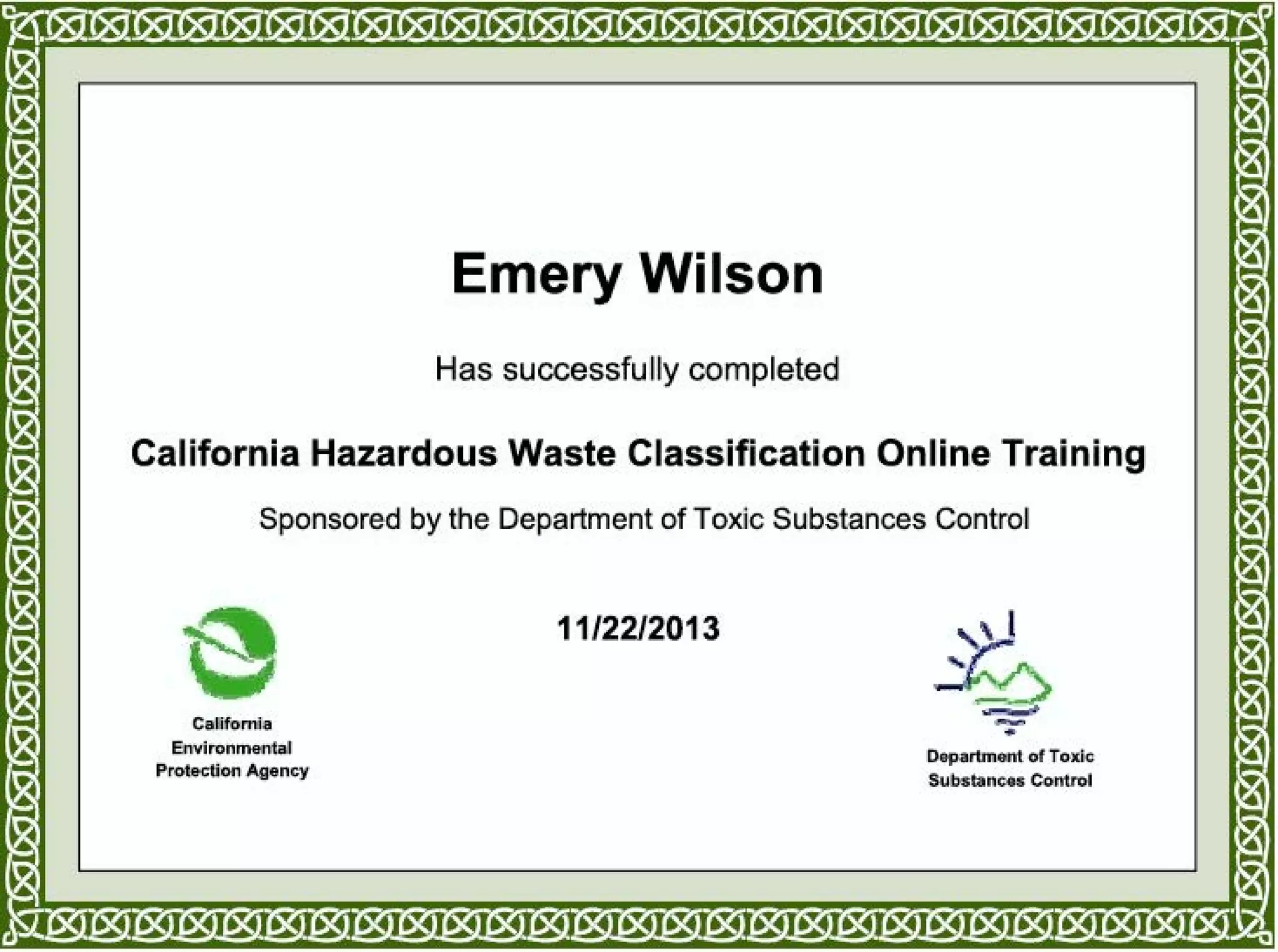 California Hazardous Waste Classification certificate | PDF