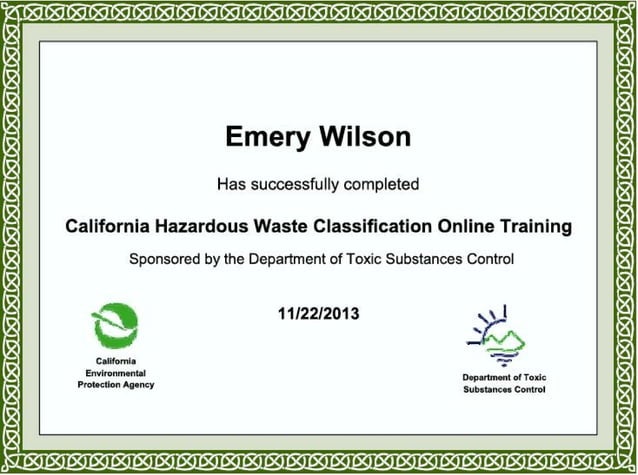 California Hazardous Waste Classification certificate | PPT