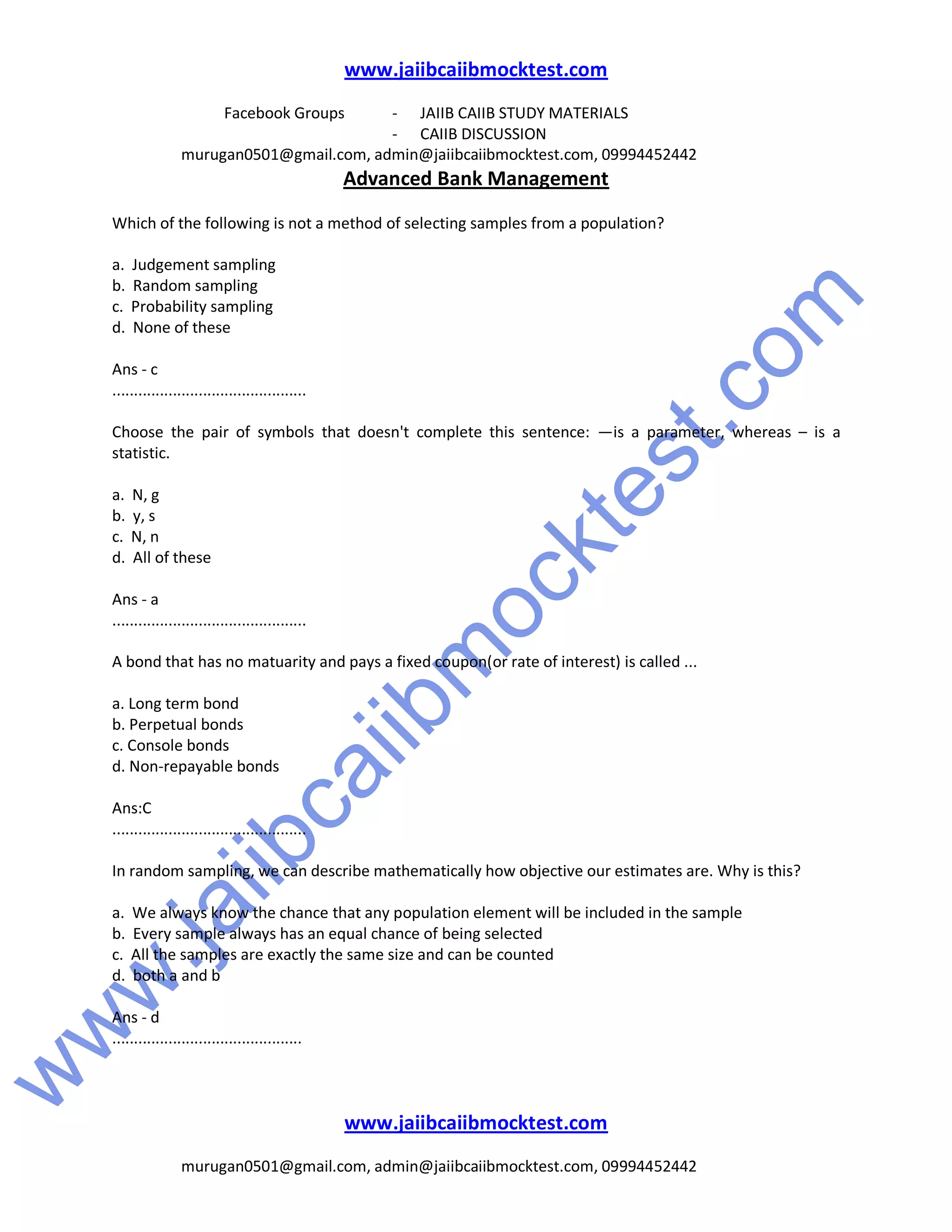 Caiib abm sample questions by murugan | PDF