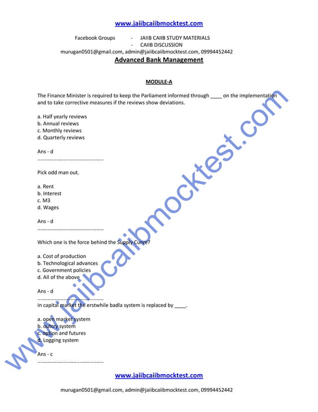 Caiib abm sample questions by murugan | PDF