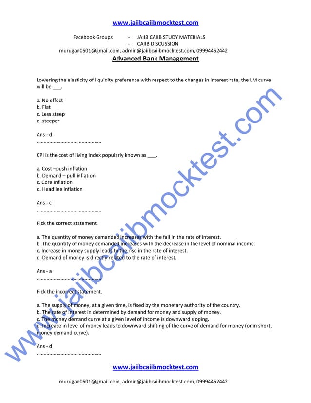 Caiib abm sample questions by murugan | PDF