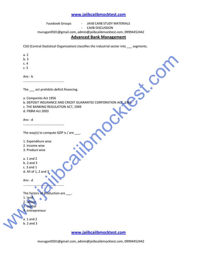 Caiib abm sample questions by murugan | PDF