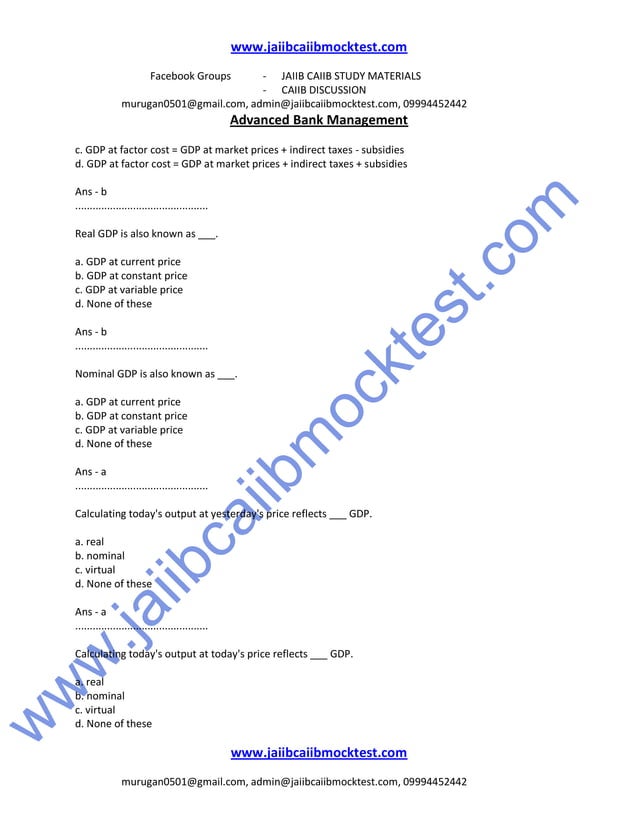 Caiib abm sample questions by murugan | PDF