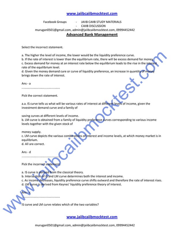 Caiib abm sample questions by murugan | PDF