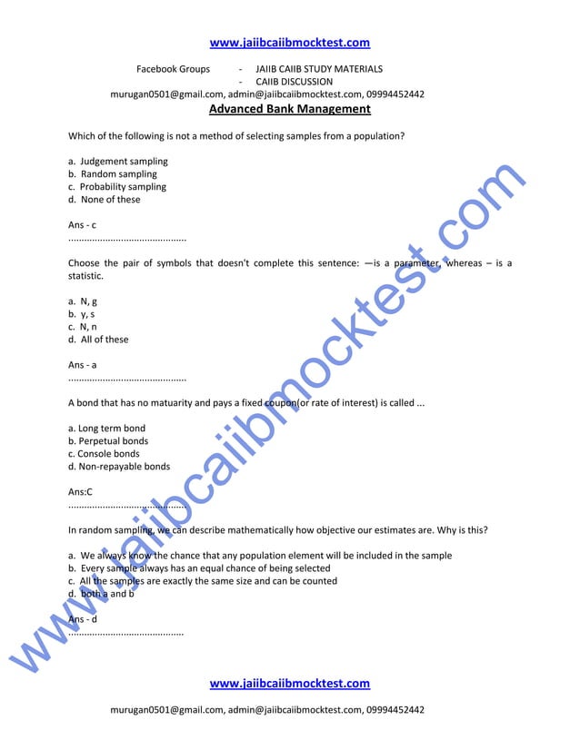Caiib abm sample questions by murugan | PDF
