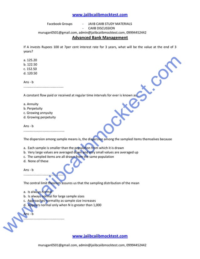 Caiib abm sample questions by murugan | PDF