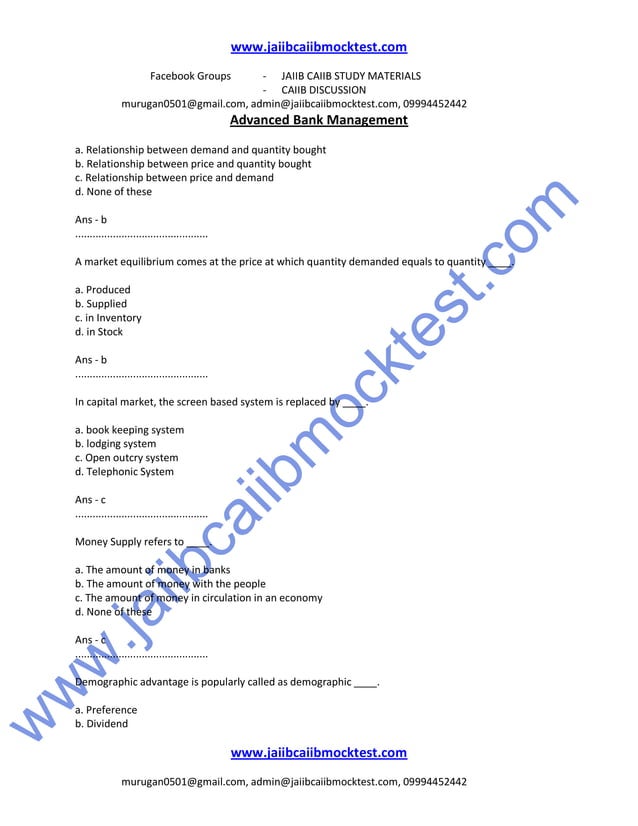 Caiib abm sample questions by murugan | PDF