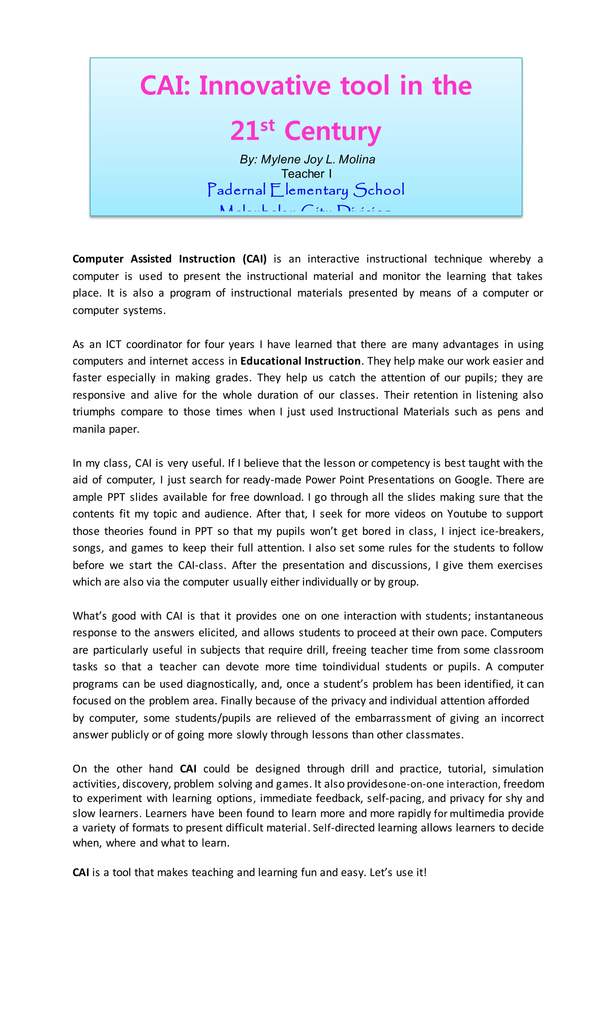 CAI: Innovative tool in the 21st Century | PDF