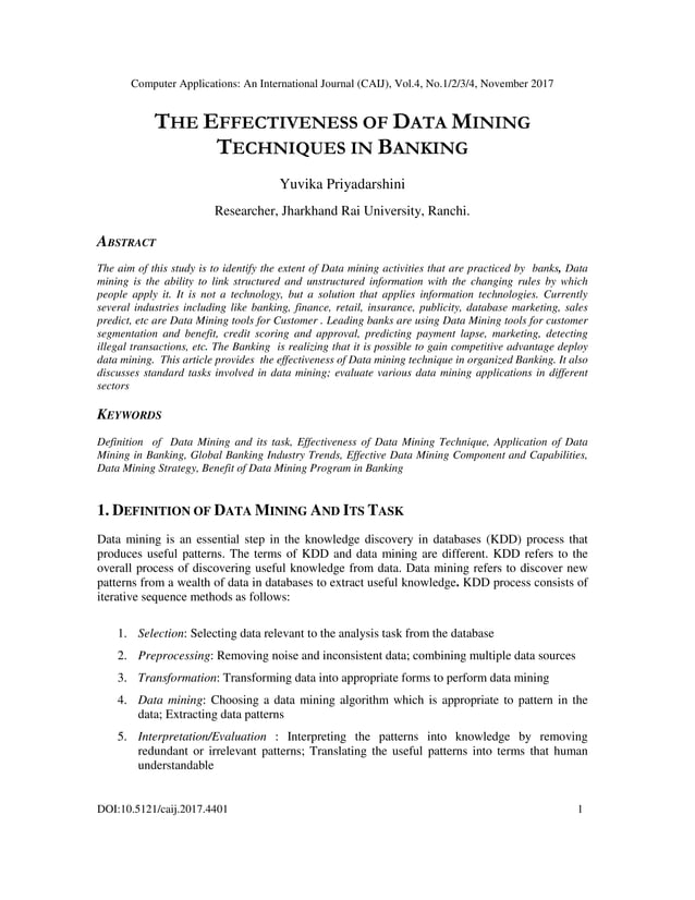 The Effectiveness Of Data Mining Techniques In Banking Pdf