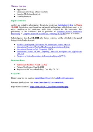 Call for Paper - 3rd International Conference on Artificial ...