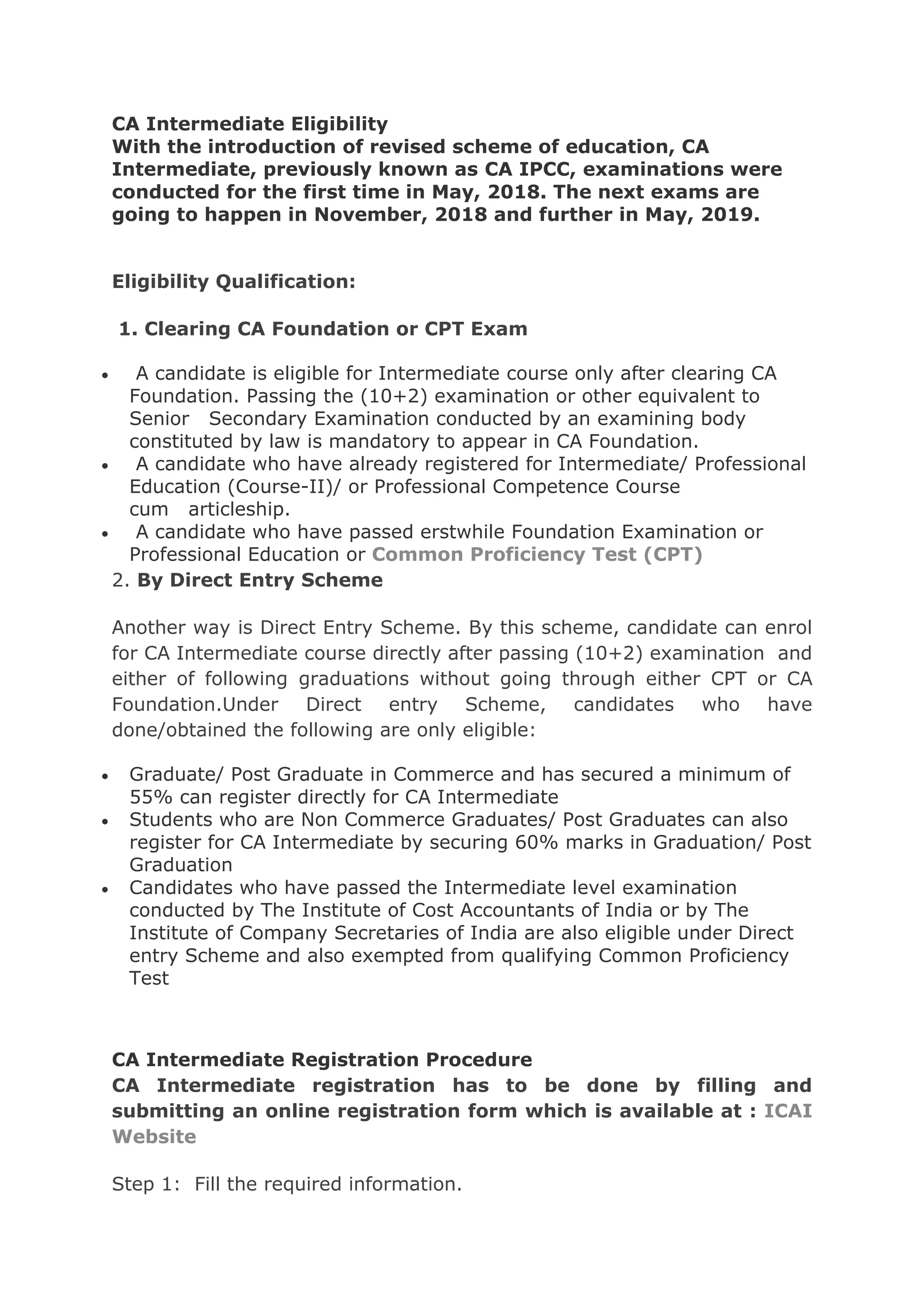 Ca intermediate registration & eligibility | PDF